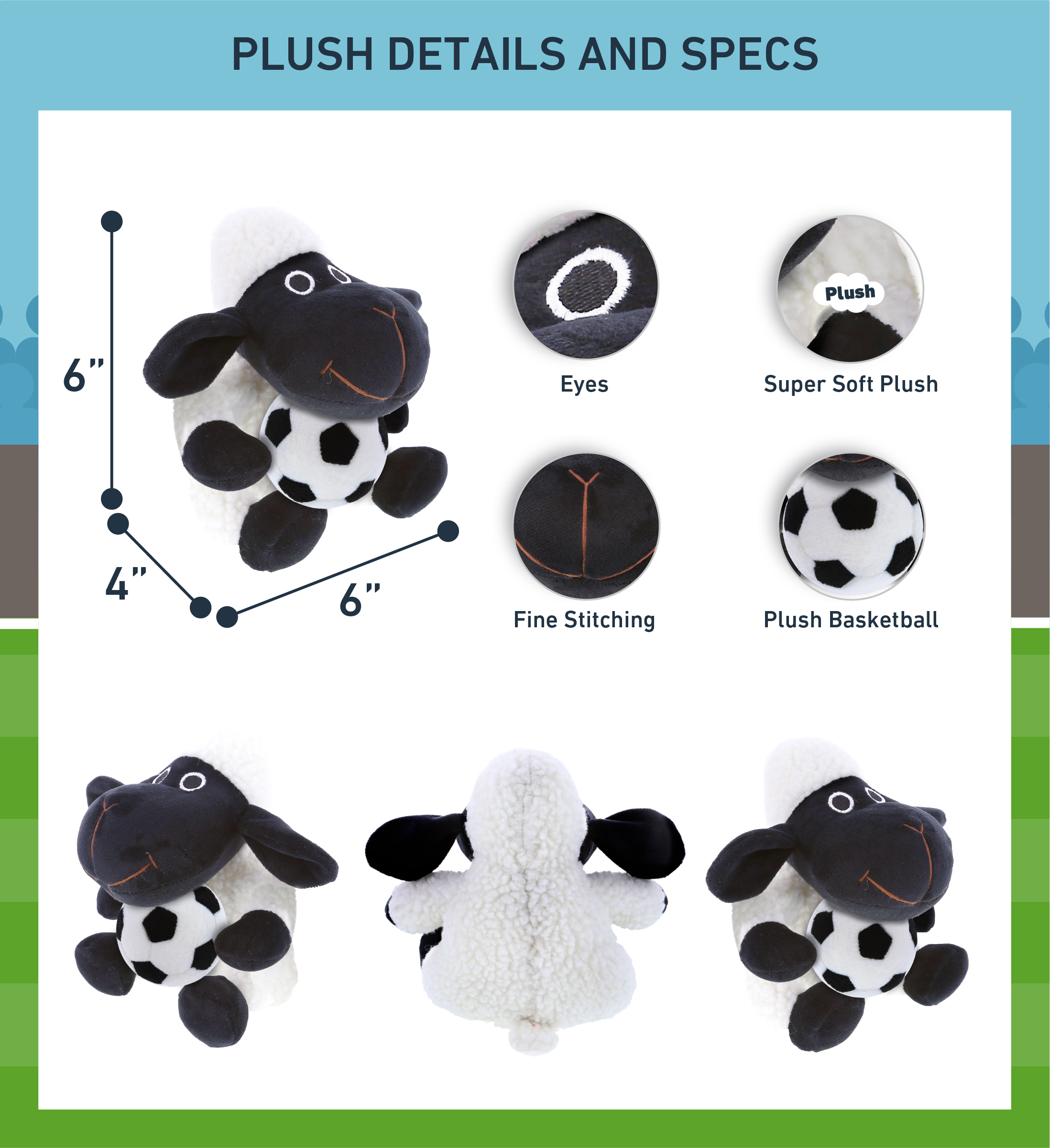 Black Nose Sheep With Soccer Ball Plush – 6″ Plush - DolliBu