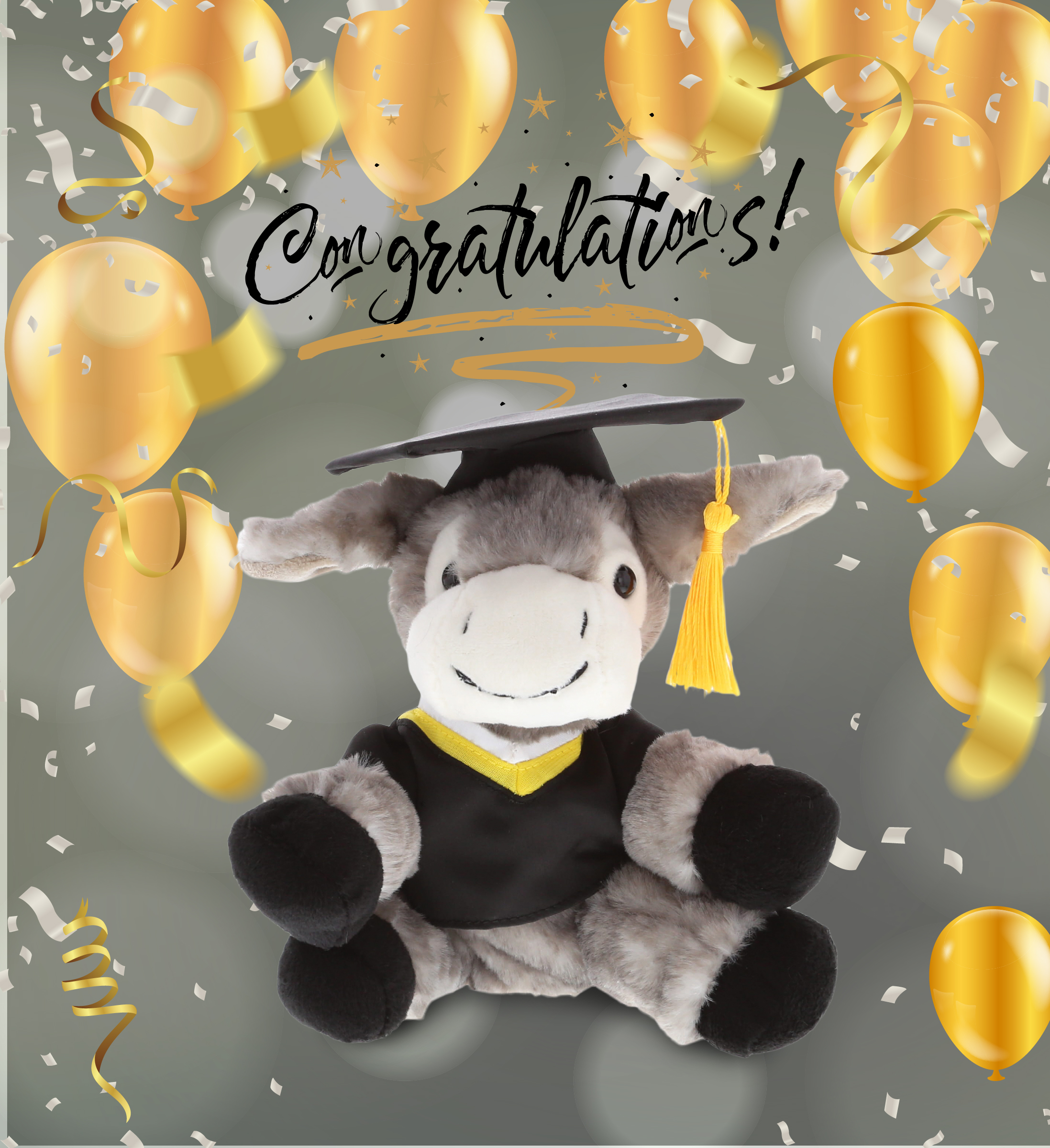 DolliBu Lying Grey Donkey Graduation Plush Toy – Stuffed Animal Dress ...