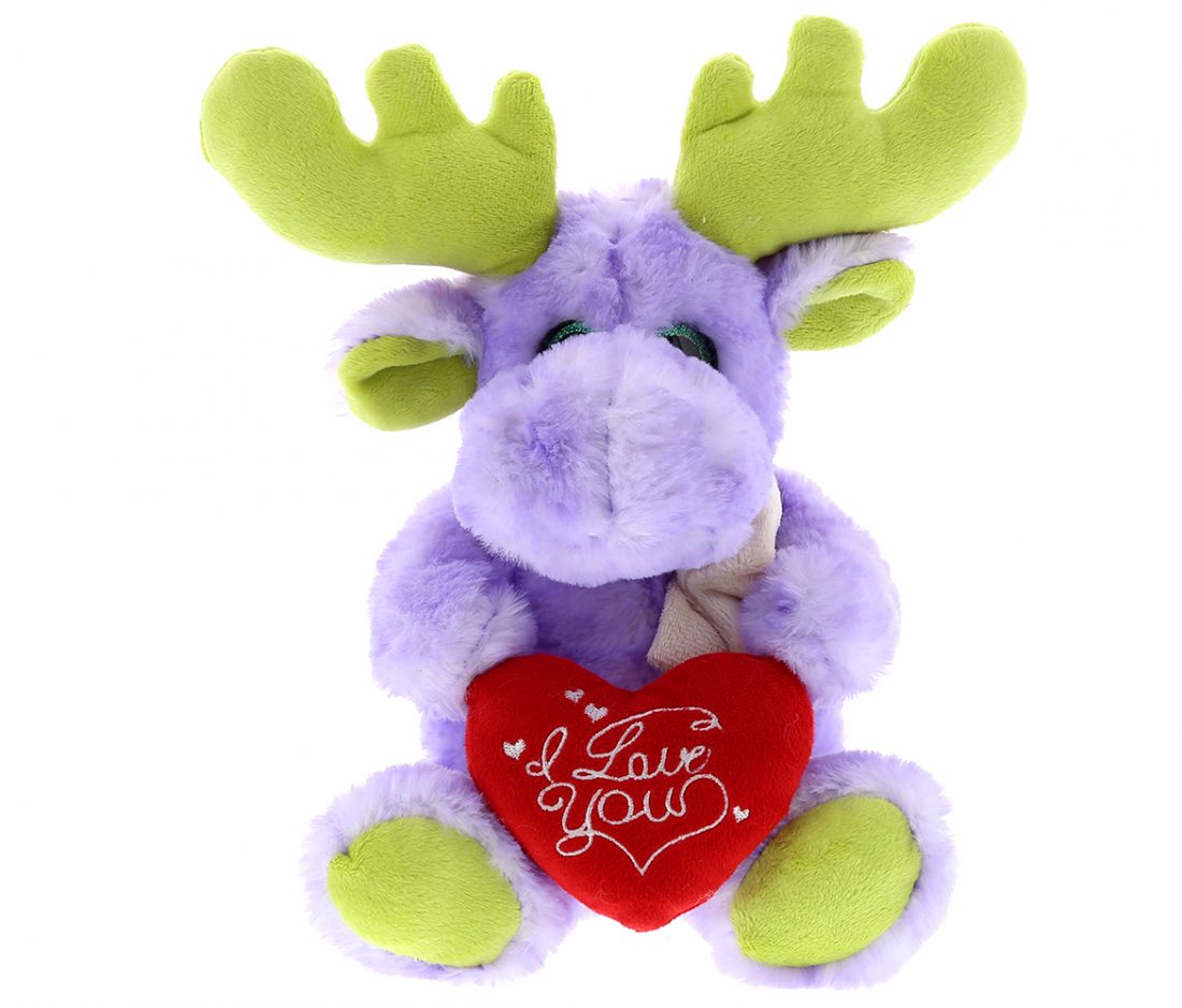 Sitting Purple Moose with Scarf I Love You Valentines Plush – Super ...
