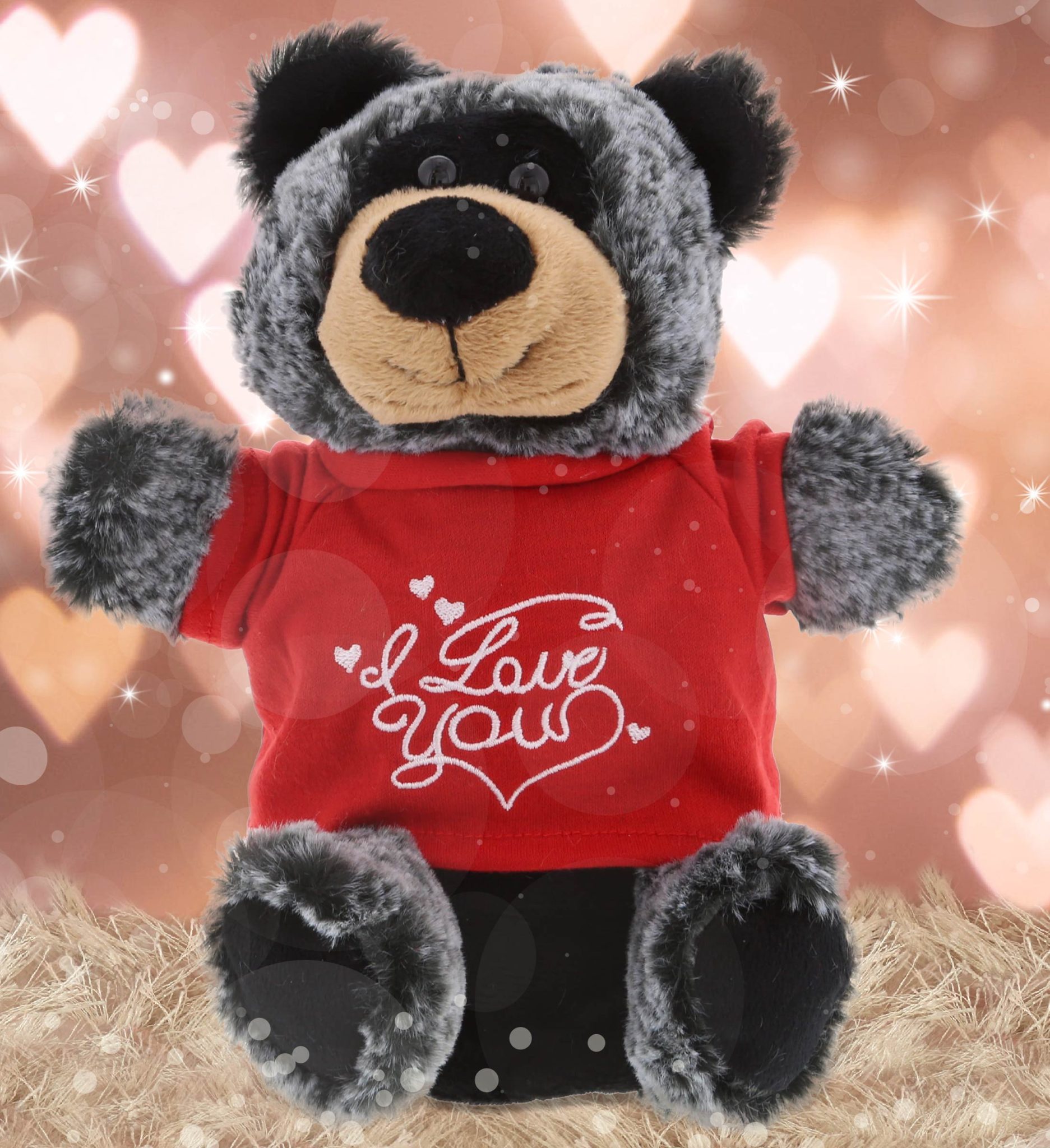 DolliBu I LOVE YOU Super Soft Plush Black Bear Hand Puppet with Red ...