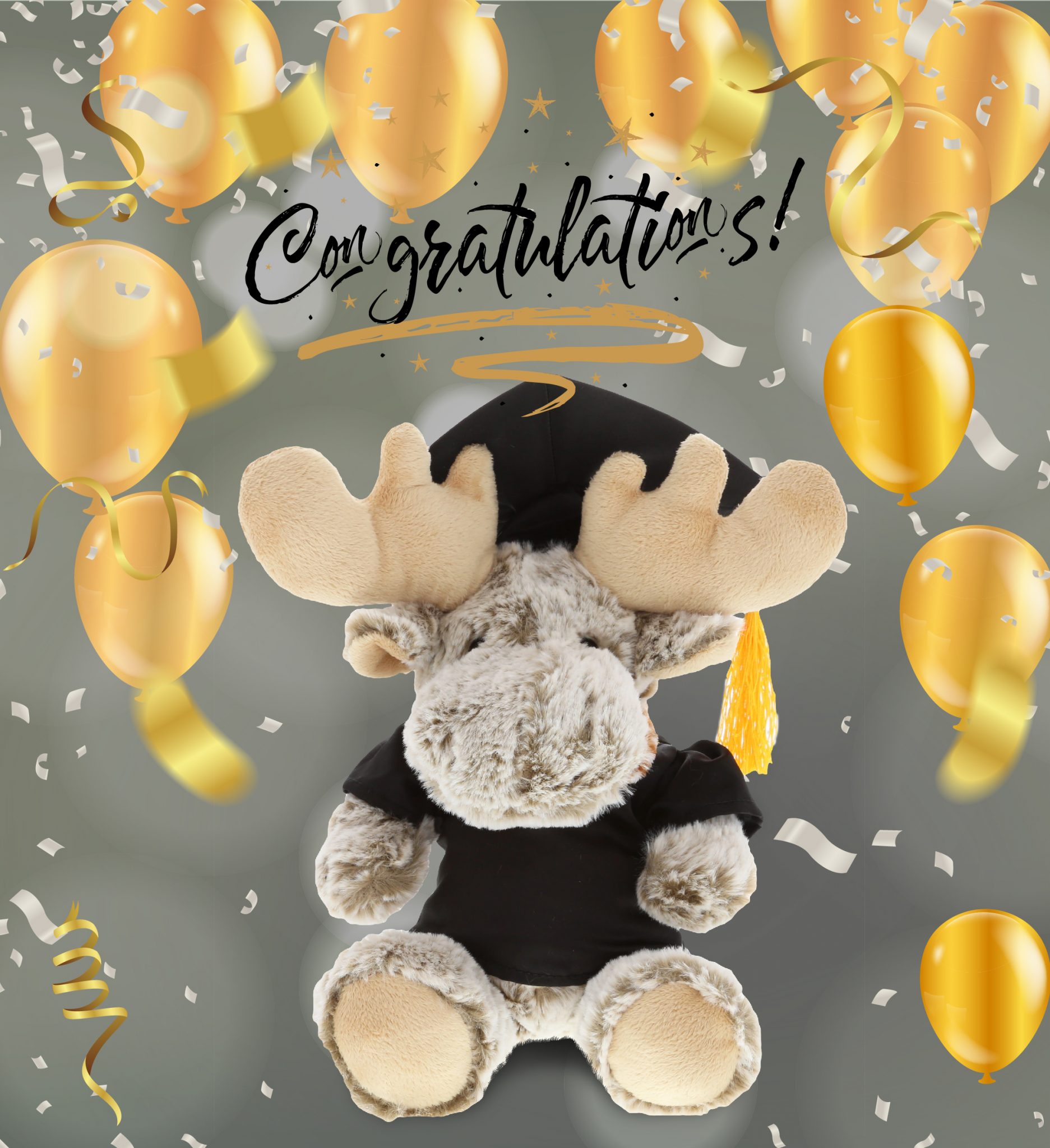 DolliBu Sitting Moose Graduation Plush Toy – Stuffed Animal Dress Up ...
