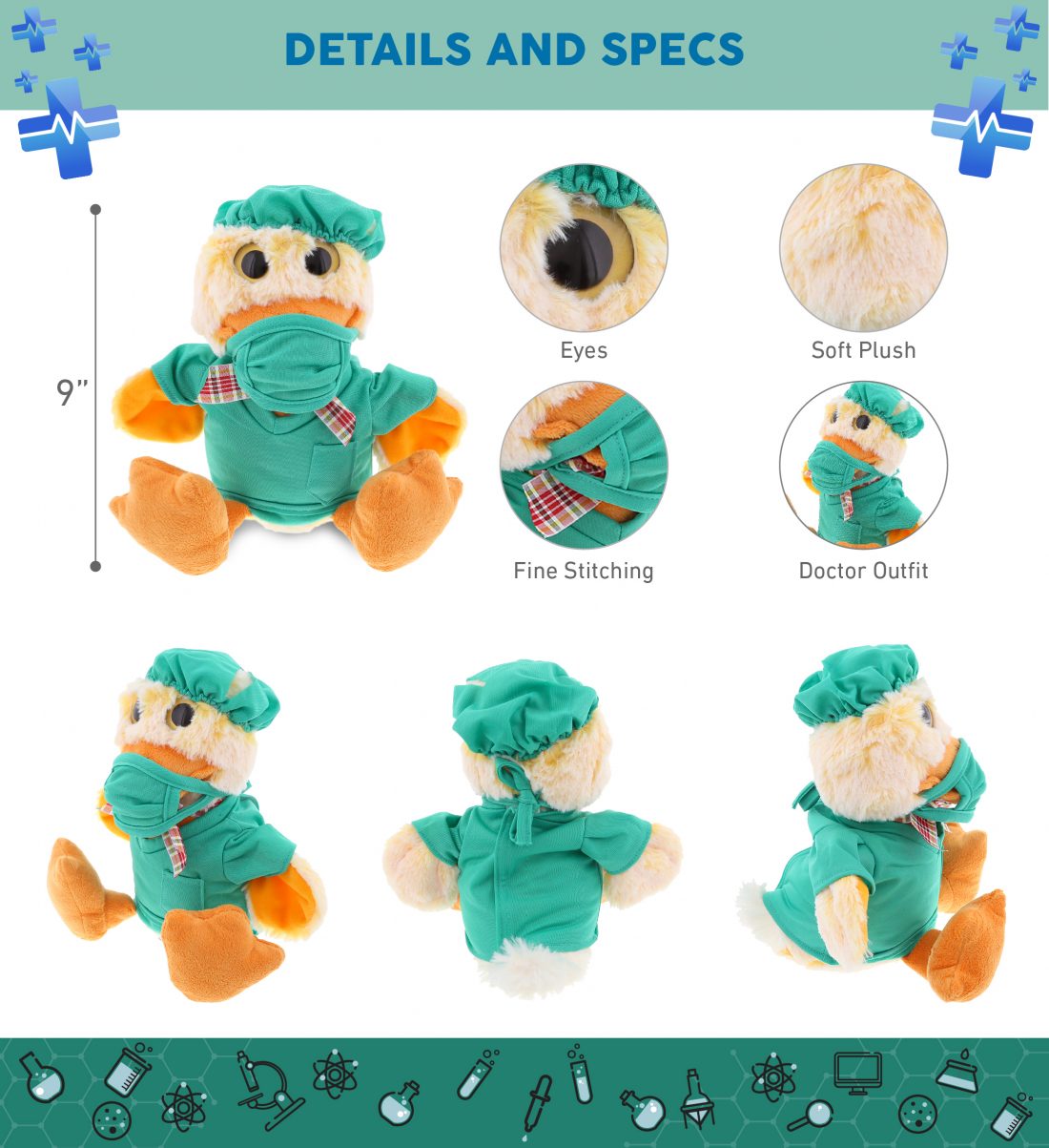 DolliBu Sitting Duck Doctor Plush Toy – Super Soft Yellow Duck Doctor ...