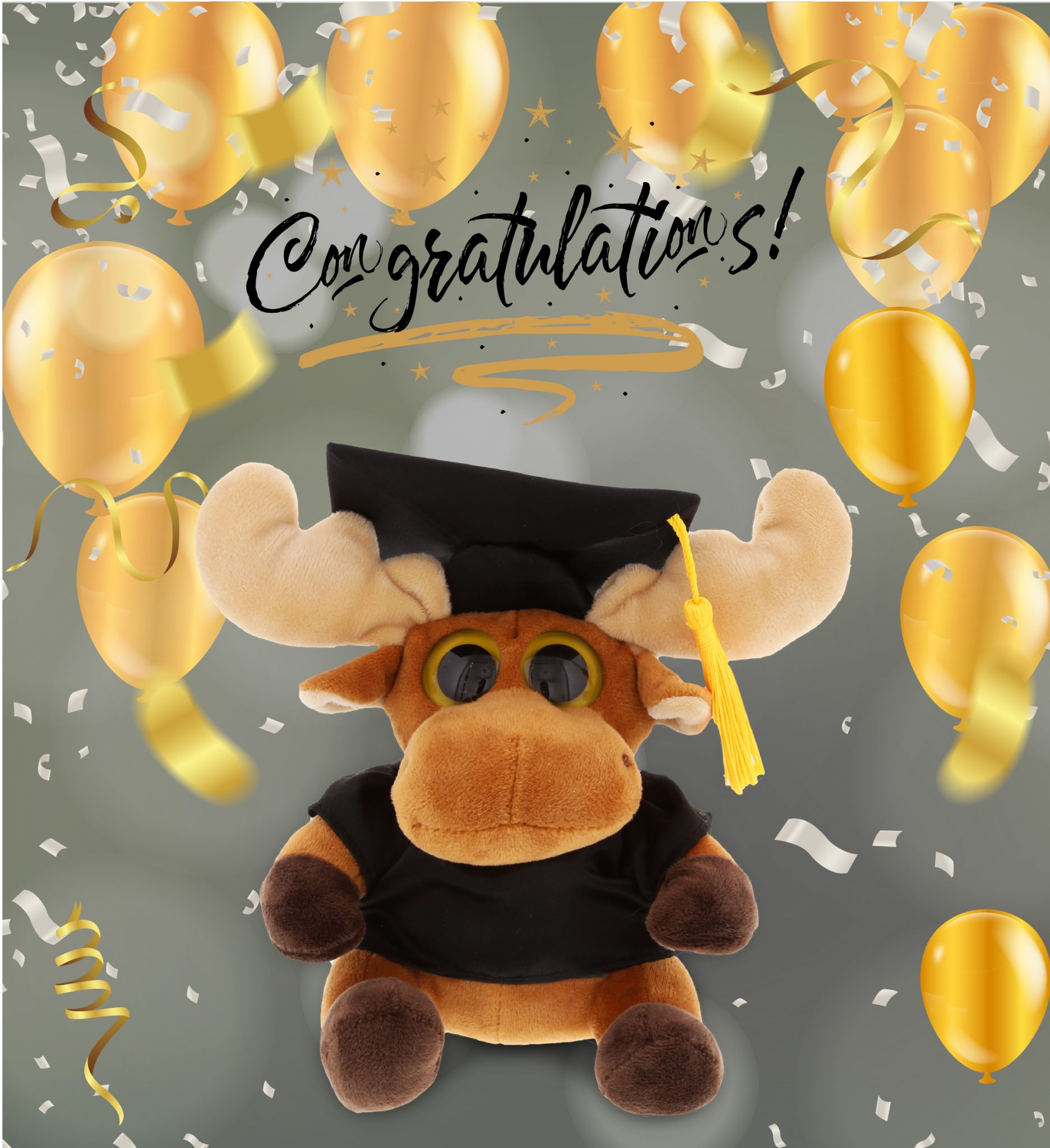 DolliBu Big Eye Moose Graduation Plush Toy – Stuffed Animal Dress Up ...