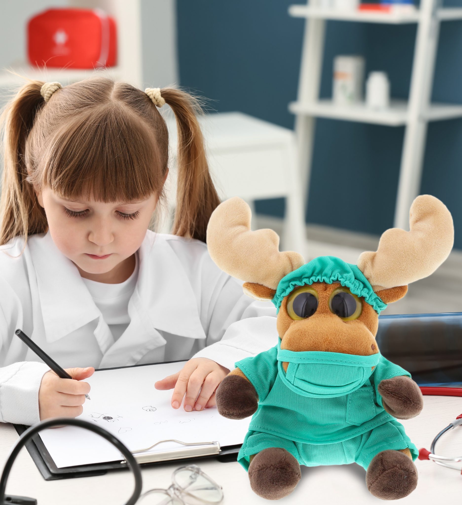 DolliBu Big Eye Moose Doctor Plush Toy – Super Soft Moose Doctor ...