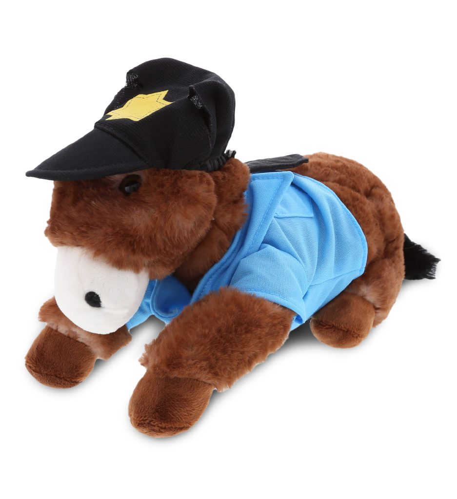 DolliBu Lying Brown Horse Police Officer Plush Toy – Super Soft Horse ...