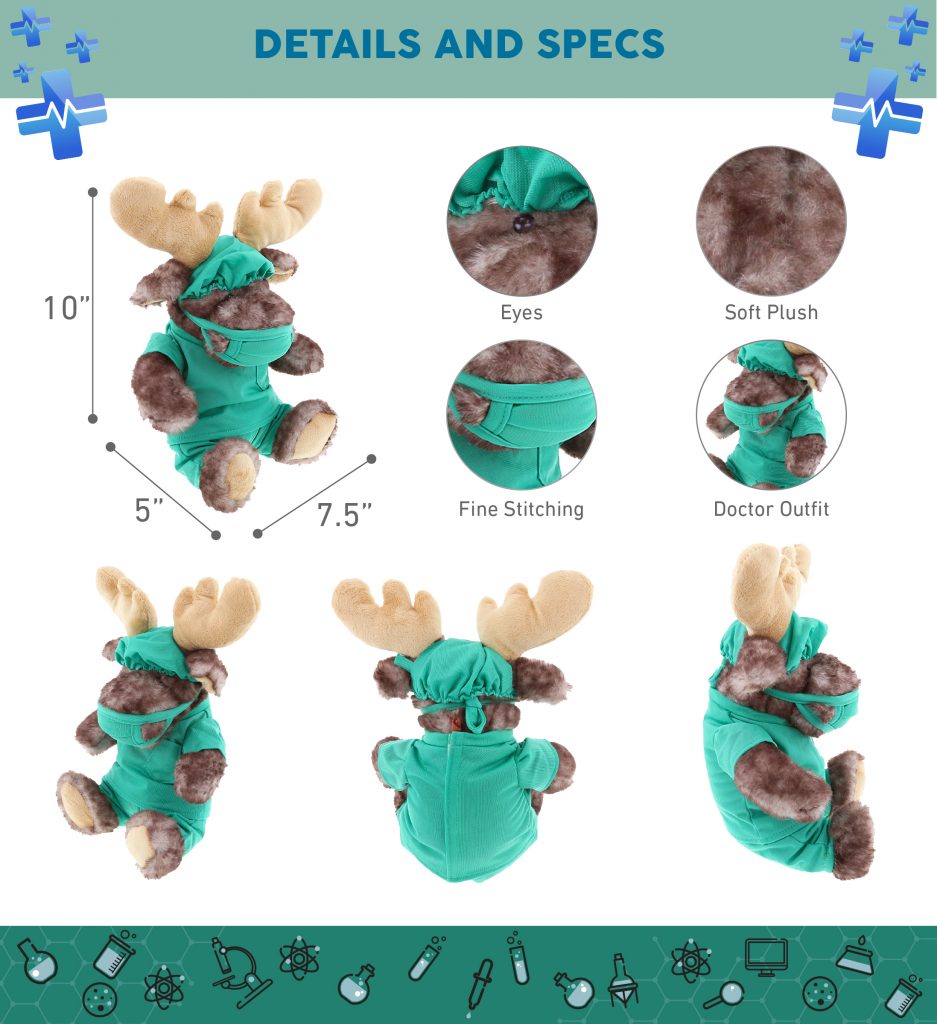 DolliBu Brownish Sitting Moose Doctor Plush Toy – Soft Brownish Moose ...