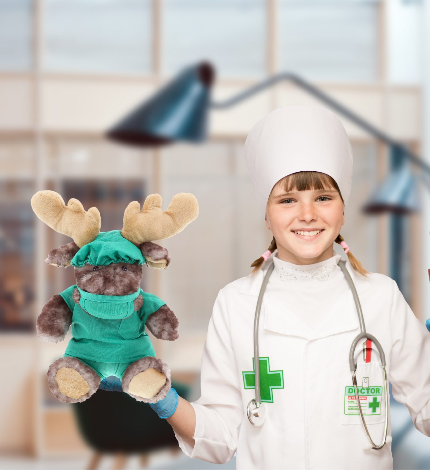DolliBu Brownish Sitting Moose Doctor Plush Toy – Soft Brownish Moose ...