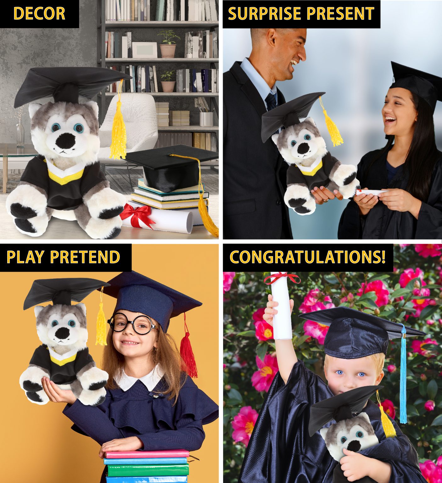 DolliBu Floppy Husky Graduation Plush Toy – Dog Graduation Stuffed ...