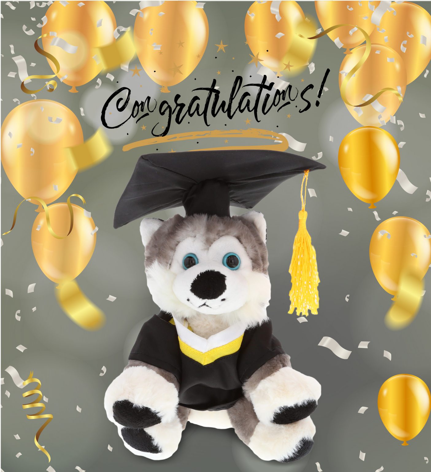 DolliBu Floppy Husky Graduation Plush Toy – Dog Graduation Stuffed ...