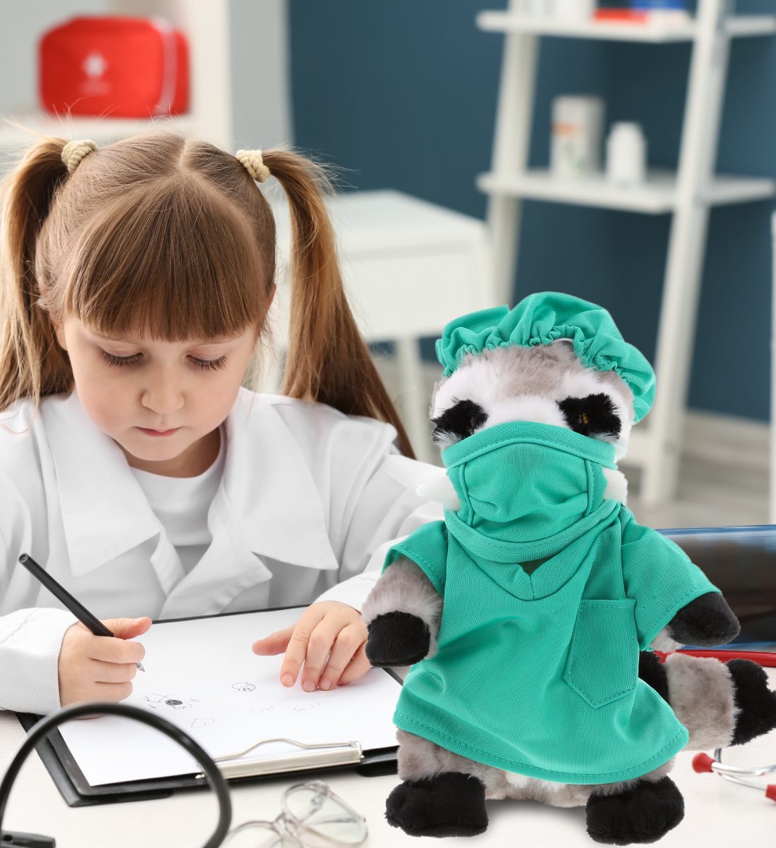 DolliBu Raccoon Doctor Plush Toy – Super Soft Raccoon Doctor Stuffed ...