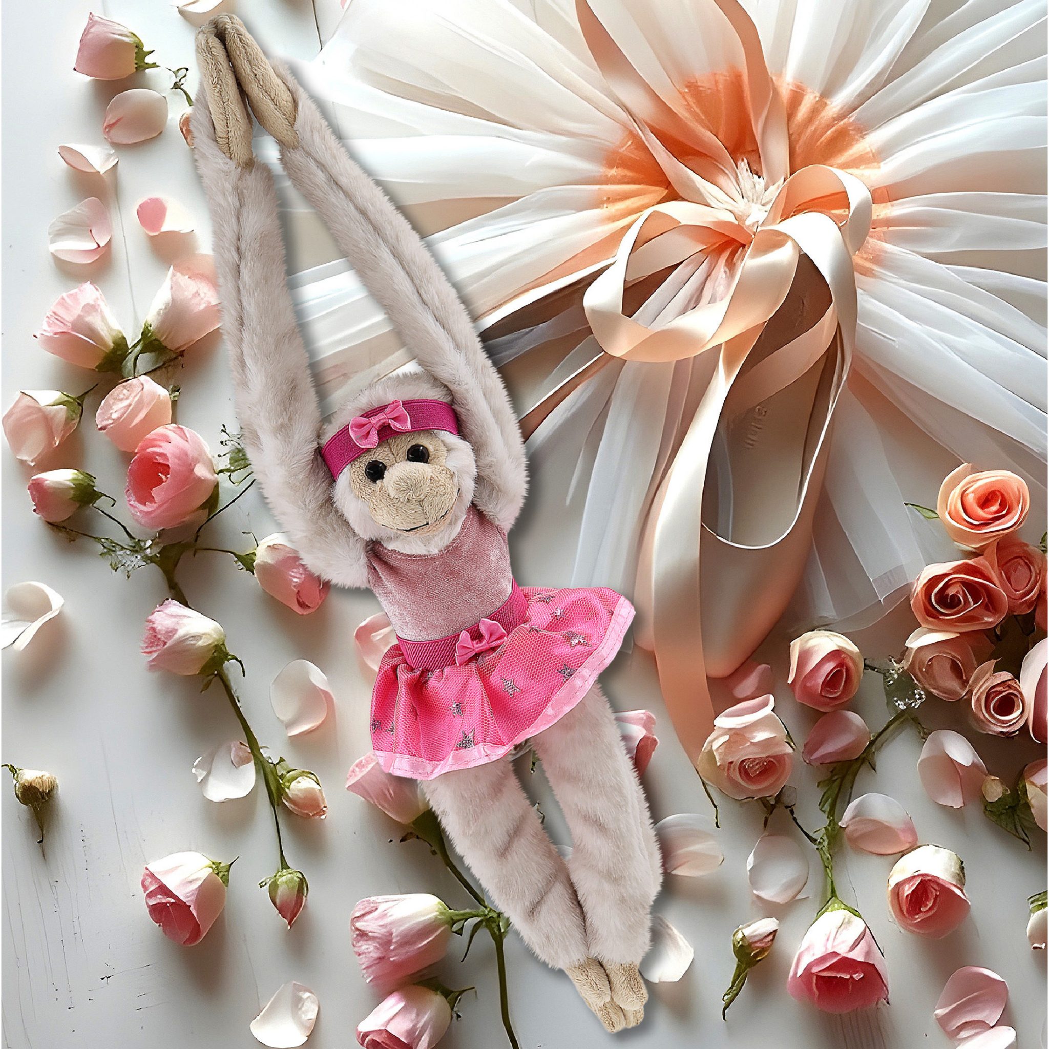 Long Arm Hanging White Squirrel Monkey Ballerina – Super Soft Plush ...