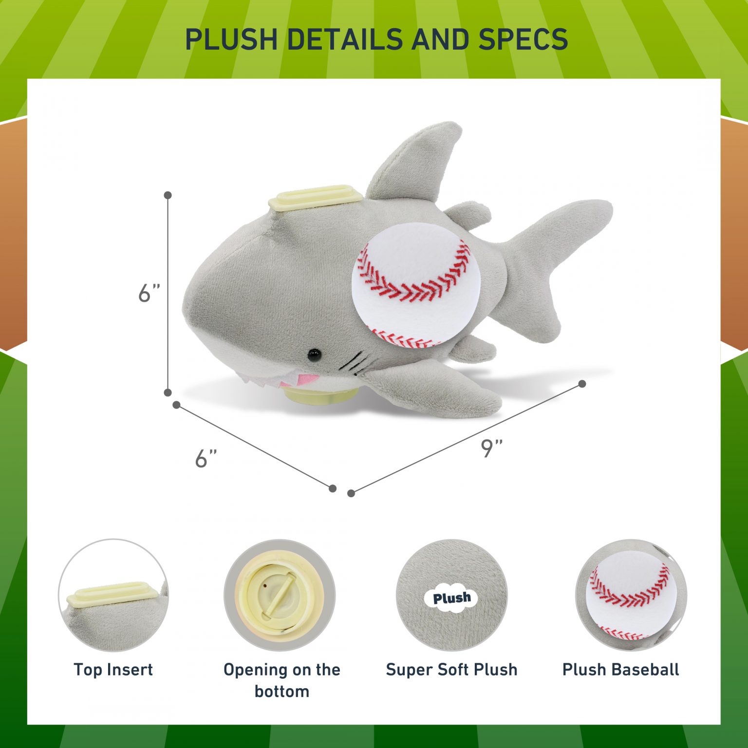 Shark With Baseball Plush – Plush Bank - DolliBu